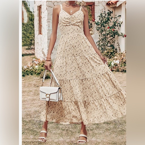 Amazon | Dresses | New Neutral Leopard Print Tie Back Maxi Dress | Poshmark